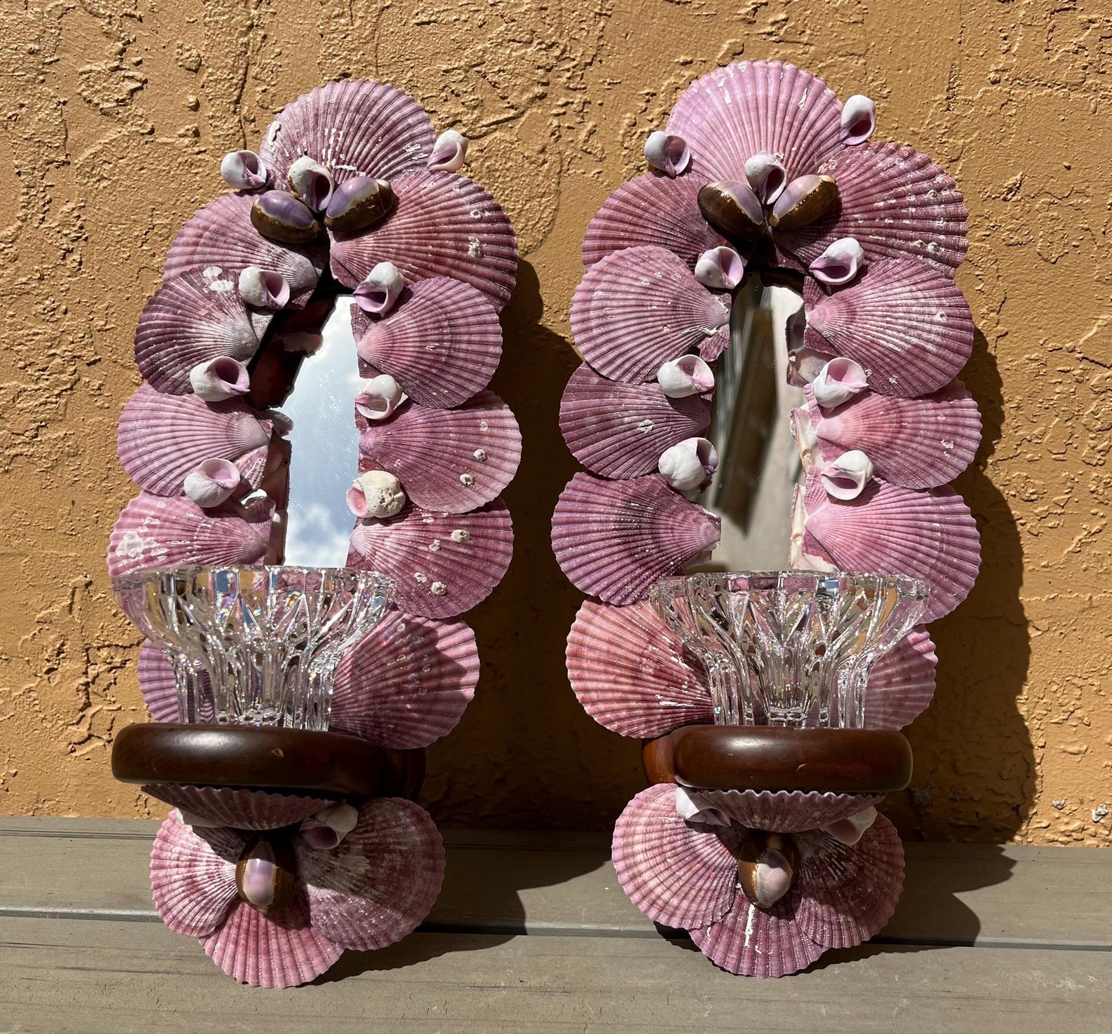 Purple Haze Scallop Shell Crystal Candle Sconces Pair Vintage Mirror ...