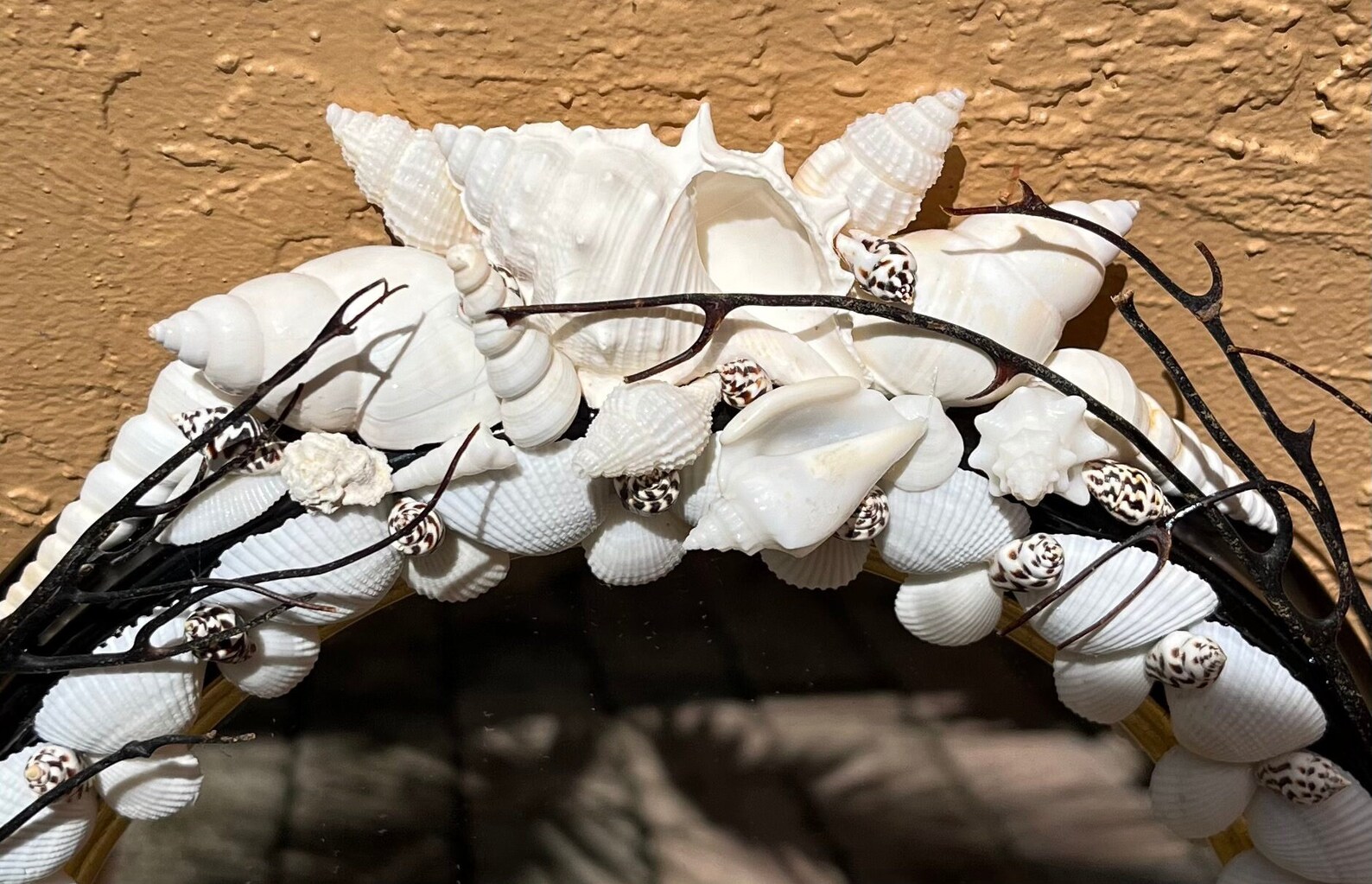 Black Coral Seashell Embellished Black Gilt Trim Oval Mirror - Etsy