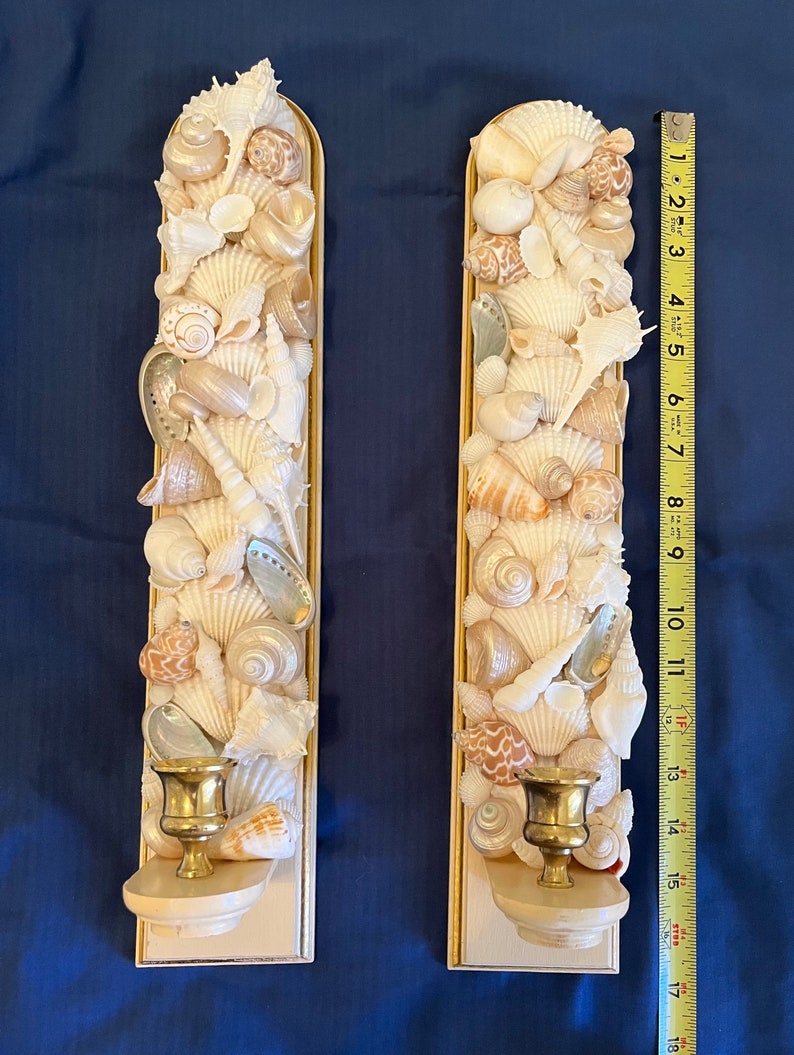 Seashell Embellished Pair of Candle Sconces Beach House Decor Costal ...