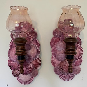 Scallop Shell Pinks Candle Sconces With Pink Tulip Swirled Glass ...