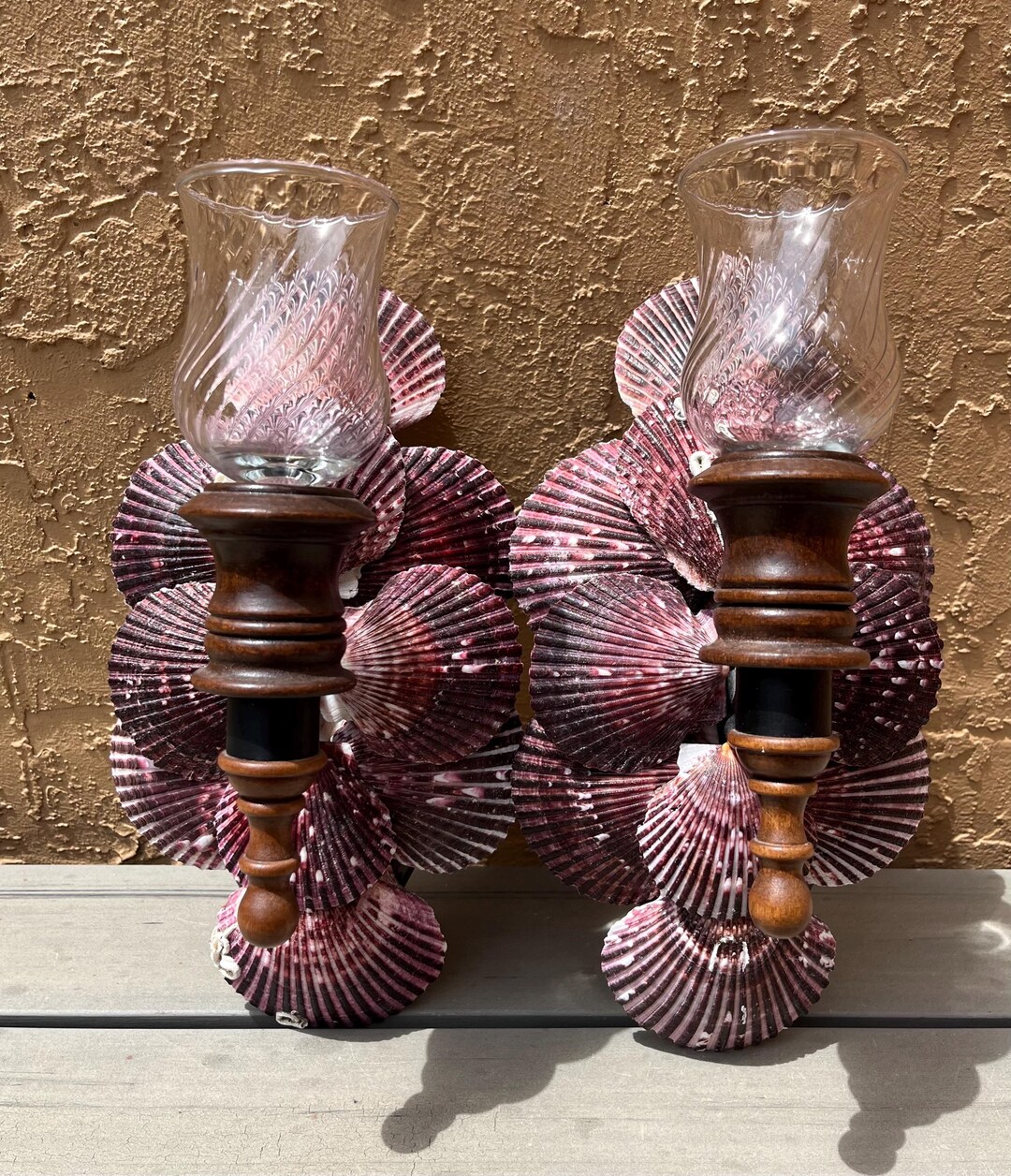 Deep Purple Scallop Shell Candle Sconces With Swirled Glass Votives - Etsy