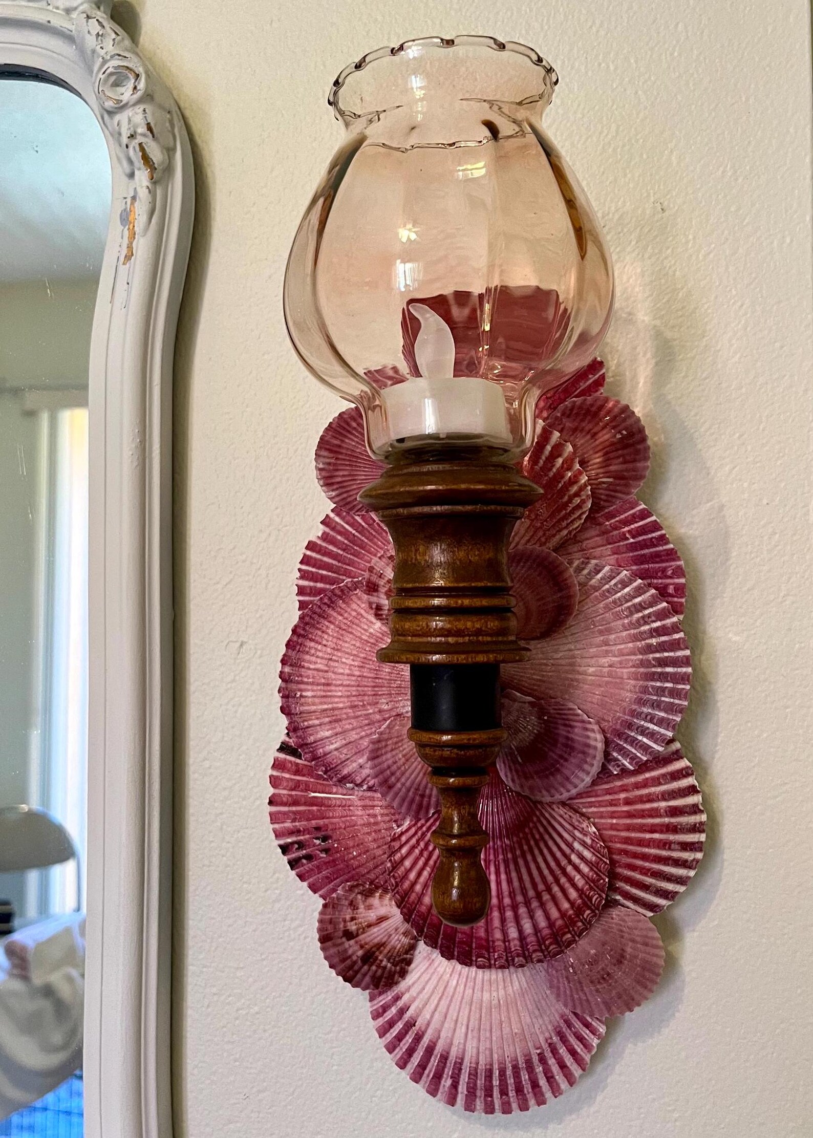 Scallop Shell Pinks Candle Sconces With Pink Tulip Swirled Glass ...