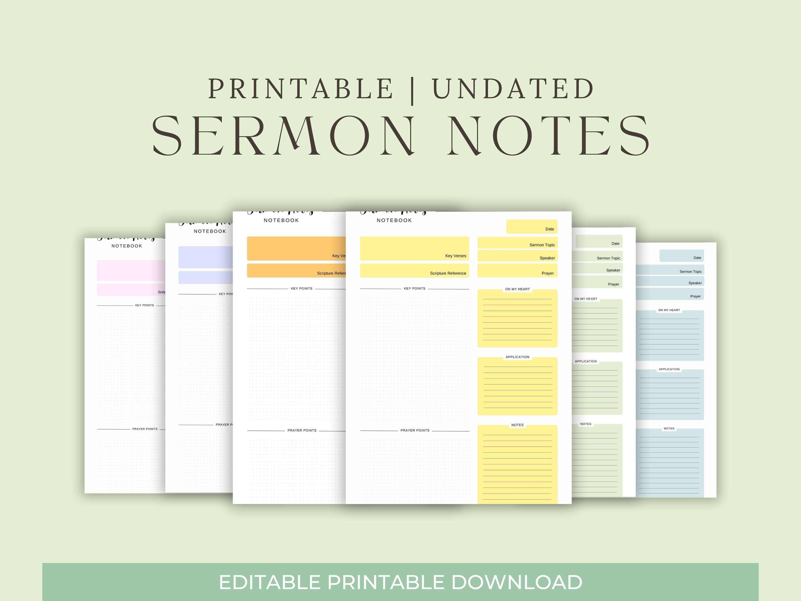 Digital Sermon Notes PDF Printable Sermon Notes Template Digital Church ...