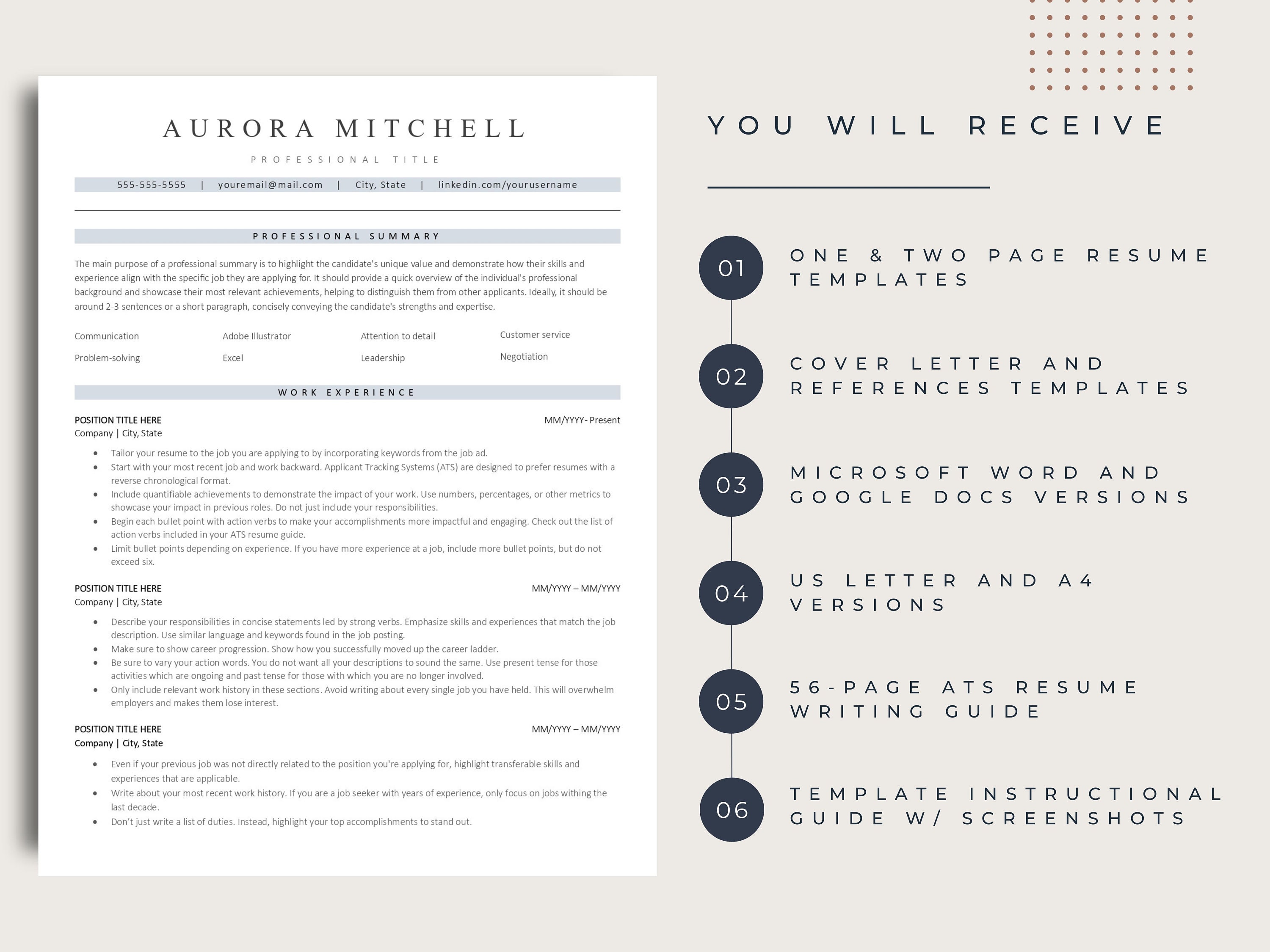 ATS Resume Template for Word & Google Docs Professional Modern Resume ...