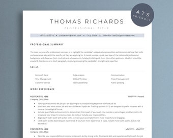 ATS Resume Template for Word & Google Docs Professional Modern Resume ...