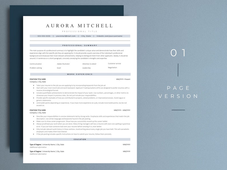 ATS Resume Template for Word & Google Docs | Professional Modern Resume ...