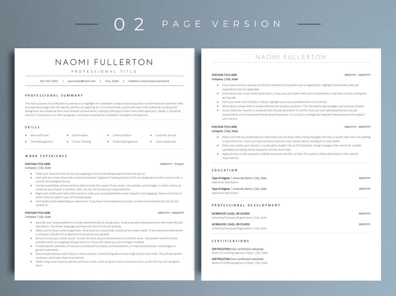 ATS Resume Template for Word & Google Docs Professional Modern Resume ...