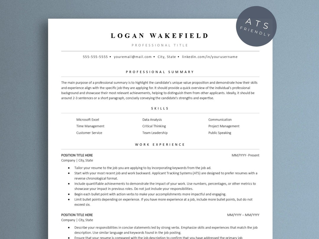 ATS Resume Template for Word & Google Docs | Editable Resume for ...