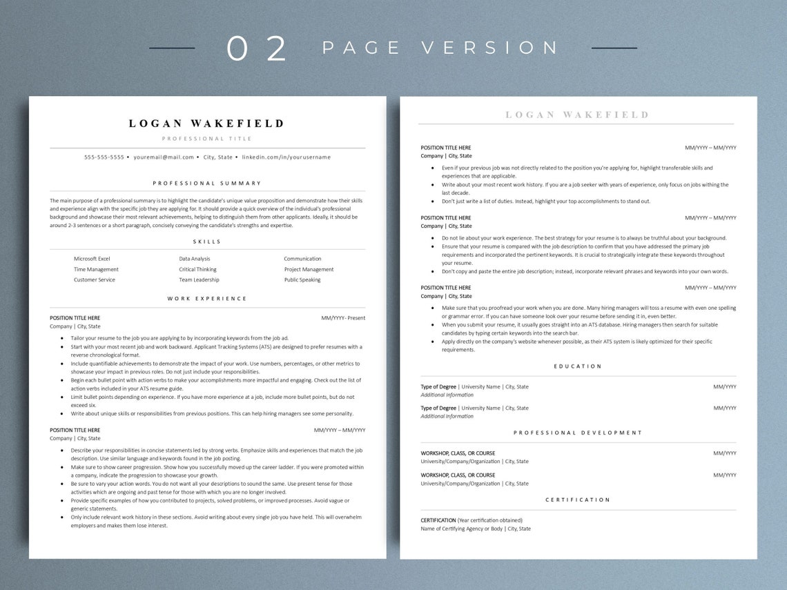ATS Resume Template for Word & Google Docs Editable Resume - Etsy