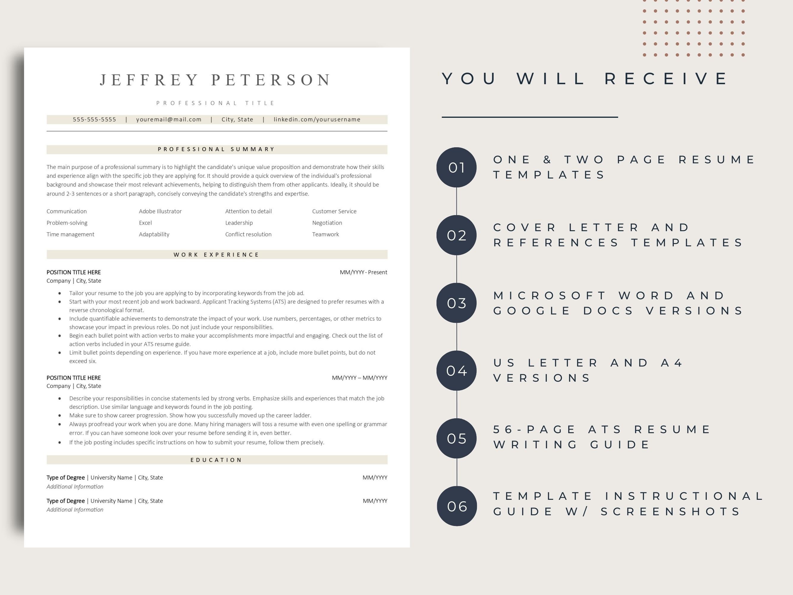 ATS Resume Template Resume Template Word Google Docs - Etsy
