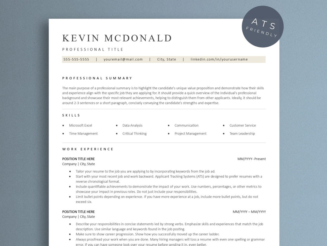 ATS Friendly Resume | Template for Google Docs & Word, Clean and Simple ...