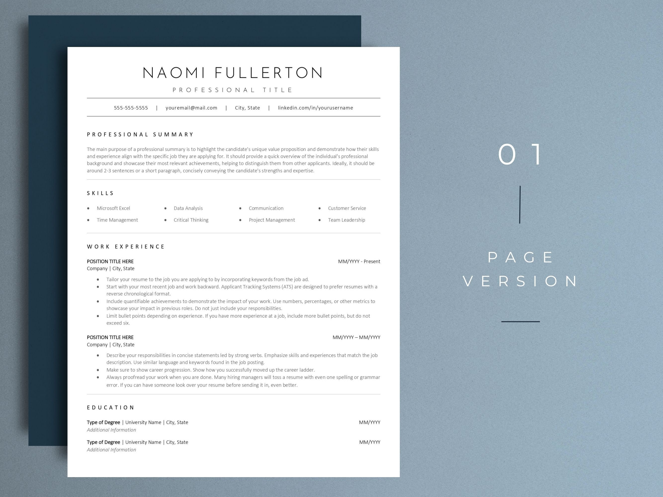 ATS Resume Template for Word & Google Docs Professional - Etsy