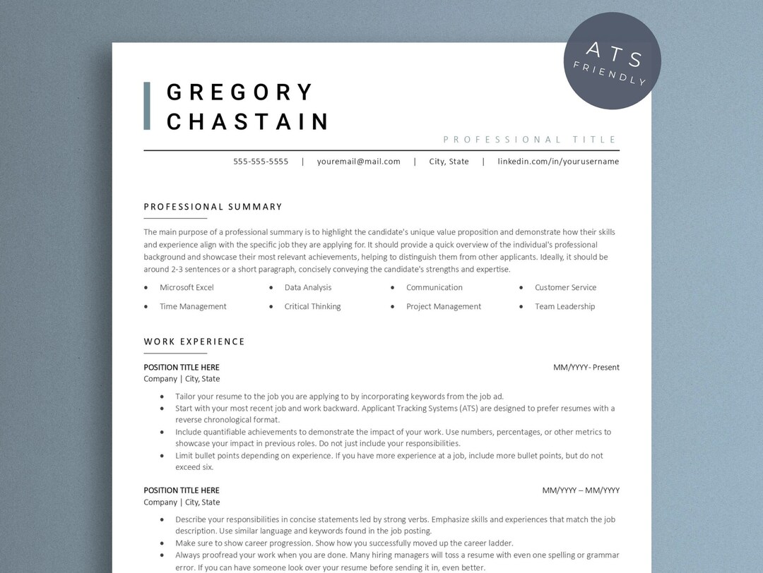 ATS Friendly Resume Template | CV Template for Word & Google Docs ...