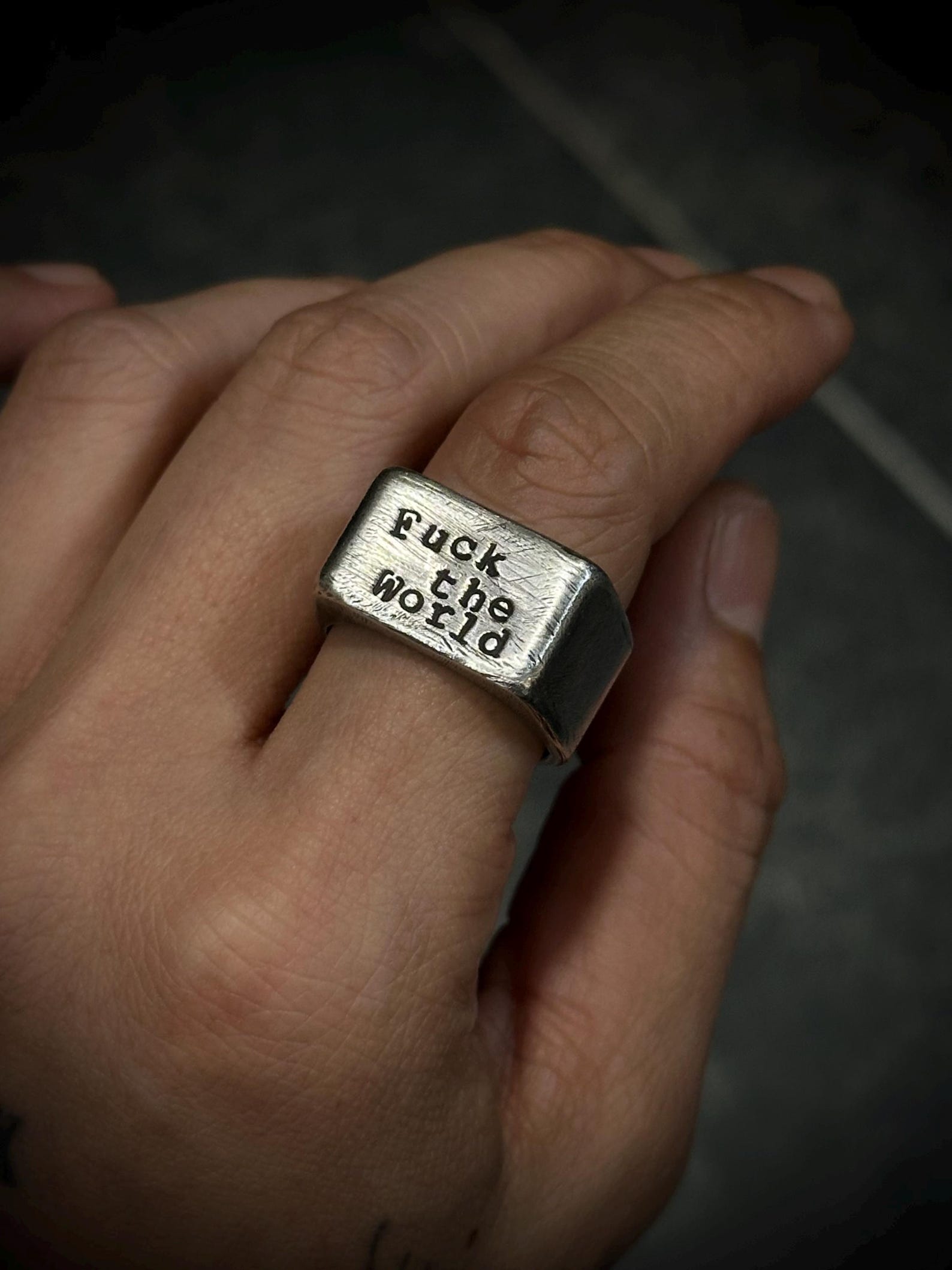 Handmade Sterling Silver Hollow Formed Ring Stamped F THE WORLD ...