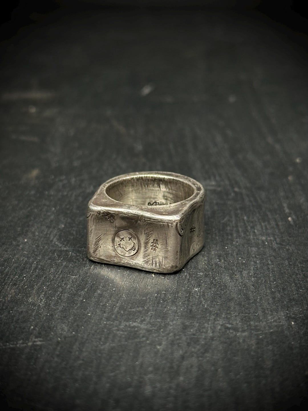 Handmade Sterling Silver Hollow Formed Ring Smiley Face Patterned 13mm ...