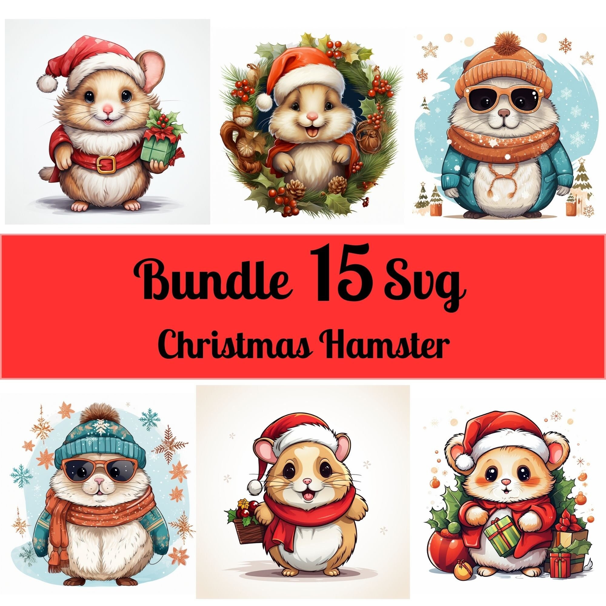 Christmas Hamster Svg Bundle, Holiday Hamster Graphic,santa Hat Svg ...