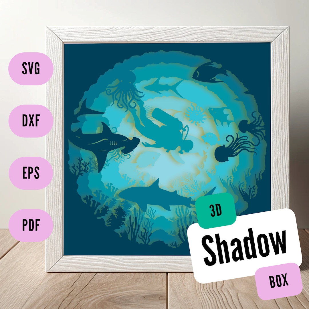 Underwater Shadow Box Svg, Marine Animals Shadow Box, Shark Shadow Box ...