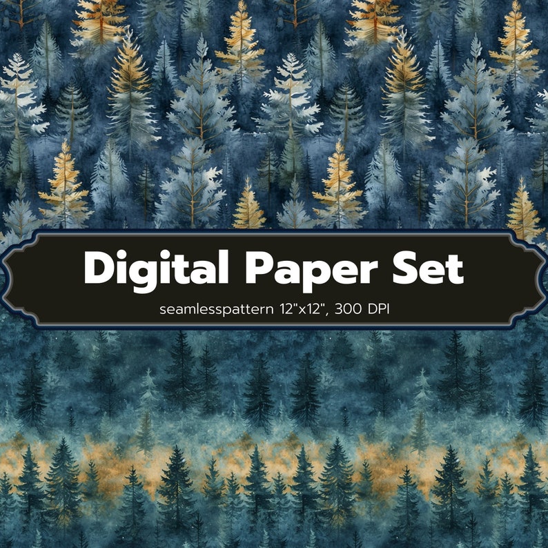 Watercolor Forest Digital Paper - Scrapbook Papers - Dark Forest ...