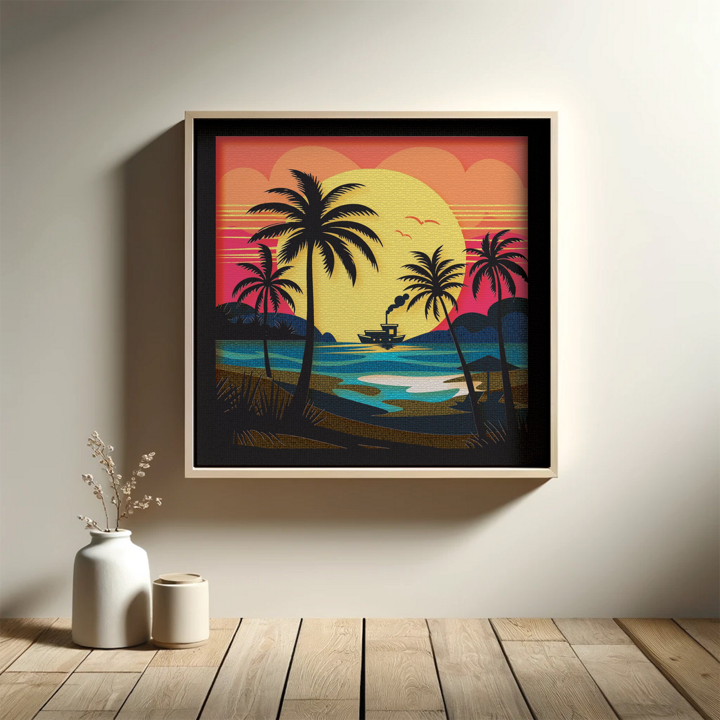 Beach Shadow Box Svg, Beach Paper Cut Light Box, Shadow Box Template ...