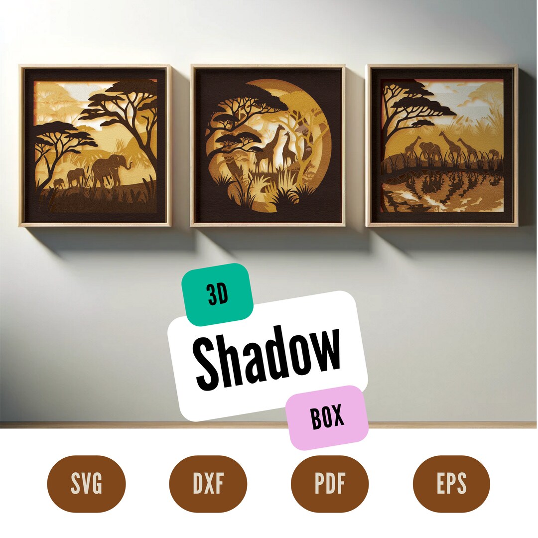 Elephant Safari Shadow Box SVG Template, African Papercut Lightbox ...