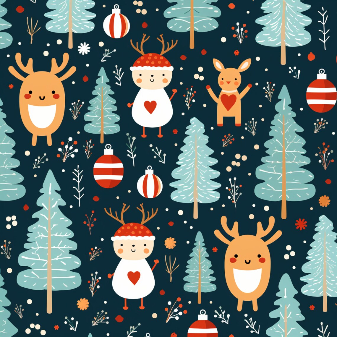 Seamless Cute Christmas Digital Paper Pack, Winter Holiday Seamless ...