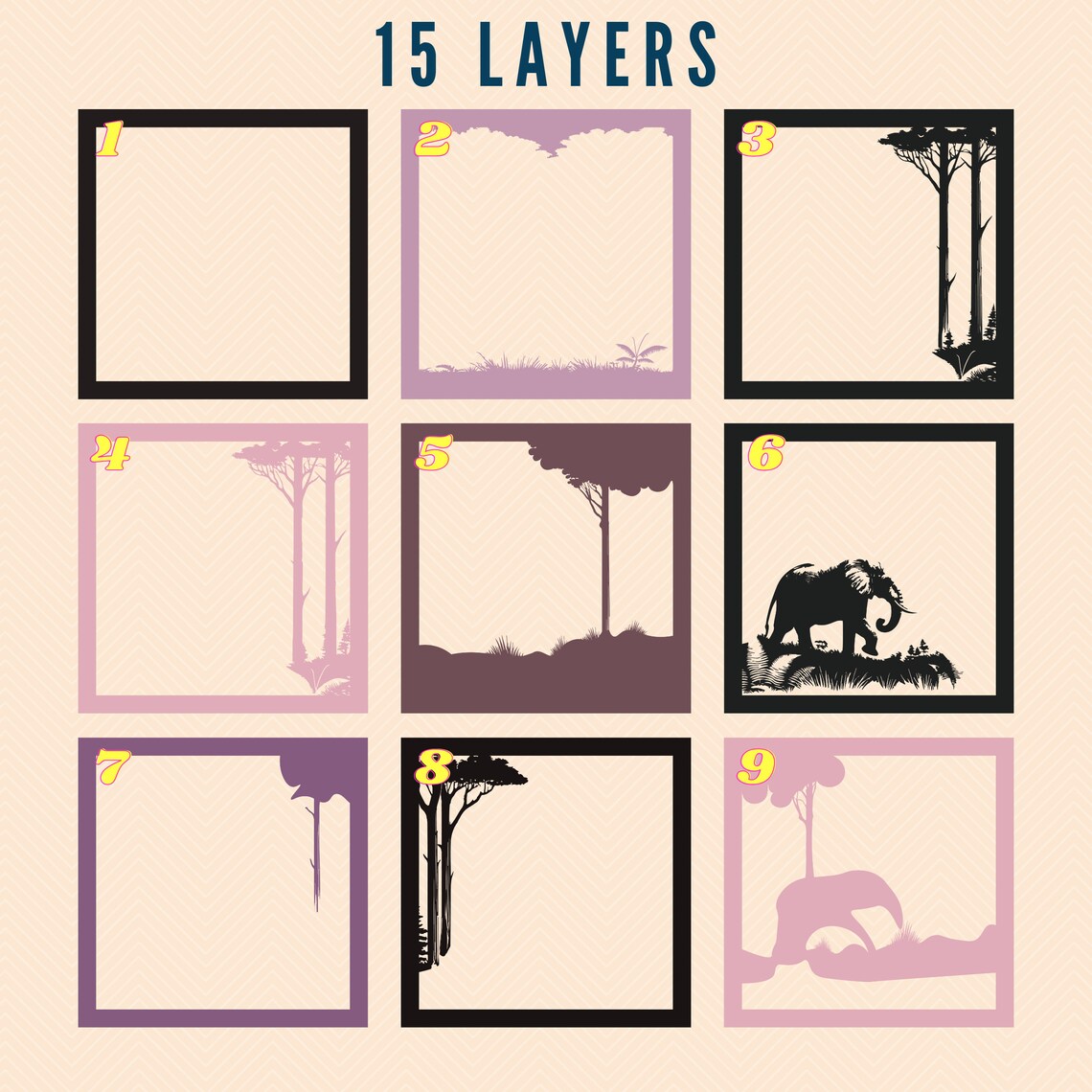 Elephant Safari Shadow Box SVG Template, African Papercut Lightbox ...