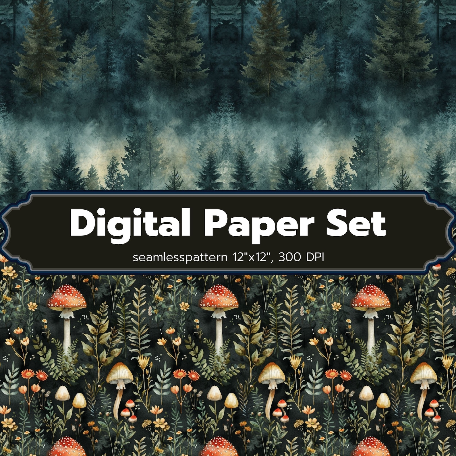 Watercolor Forest Digital Paper - Scrapbook Papers - Dark Forest ...