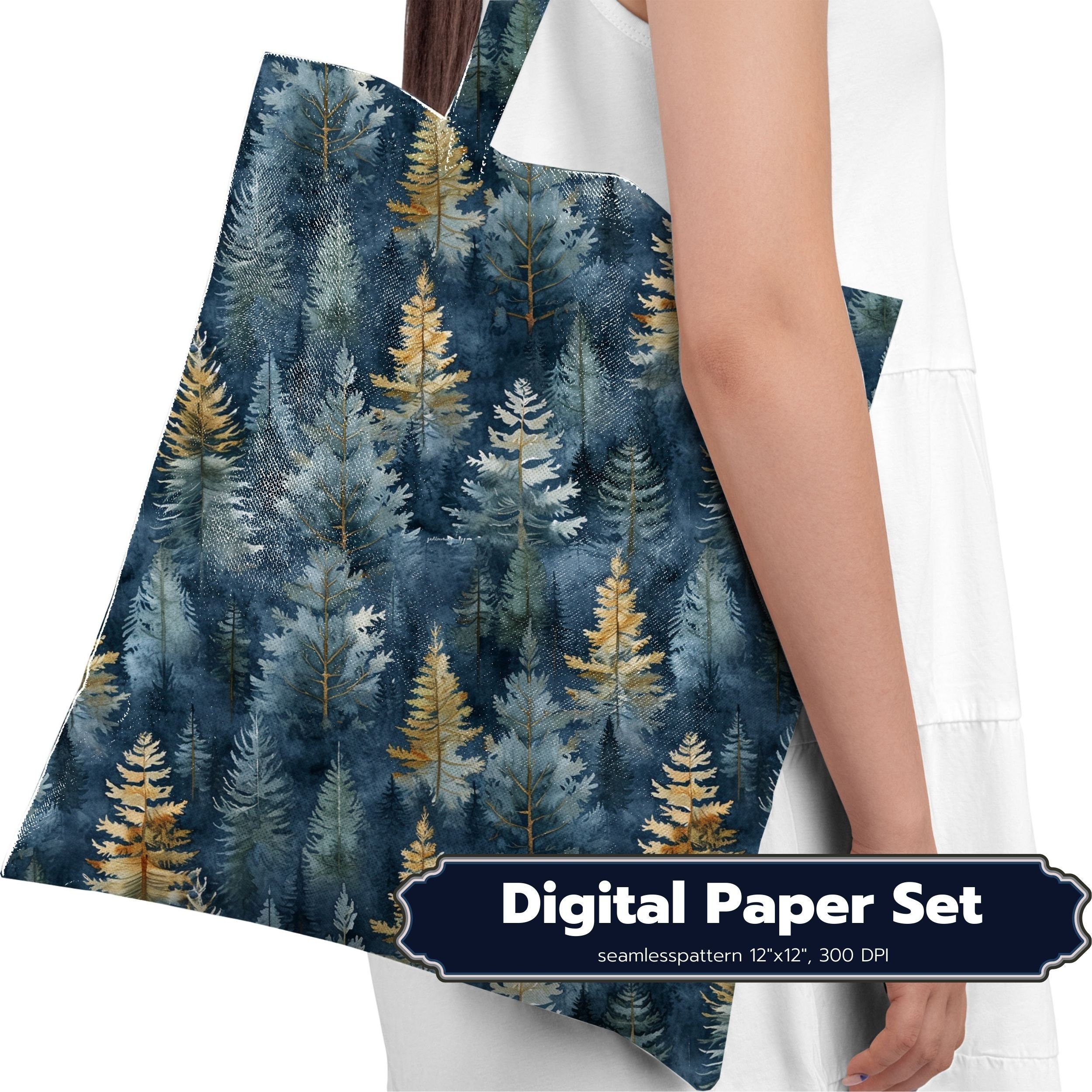 Watercolor Forest Digital Paper - Scrapbook Papers - Dark Forest ...