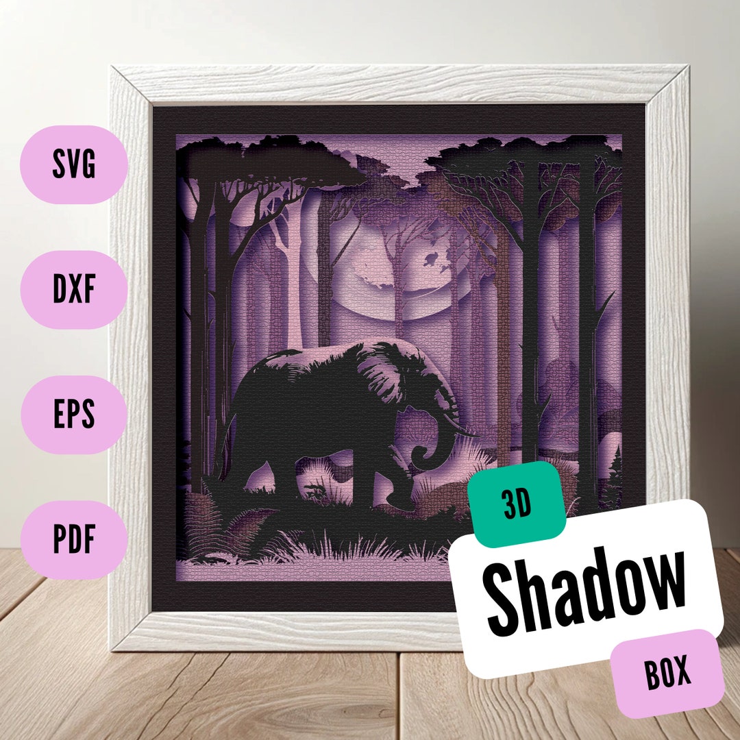 Elephant Safari Shadow Box SVG Template, African Papercut Lightbox ...