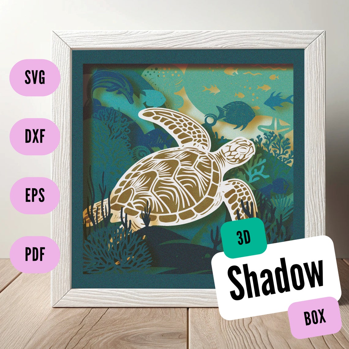3d Sea Turtle Shadow Box Svg 3d Turtle Shadow Box Svg Cardstock Svg ...