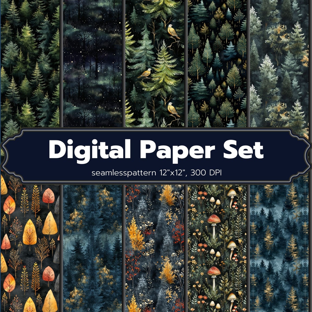 Watercolor Forest Digital Paper - Scrapbook Papers - Dark Forest ...
