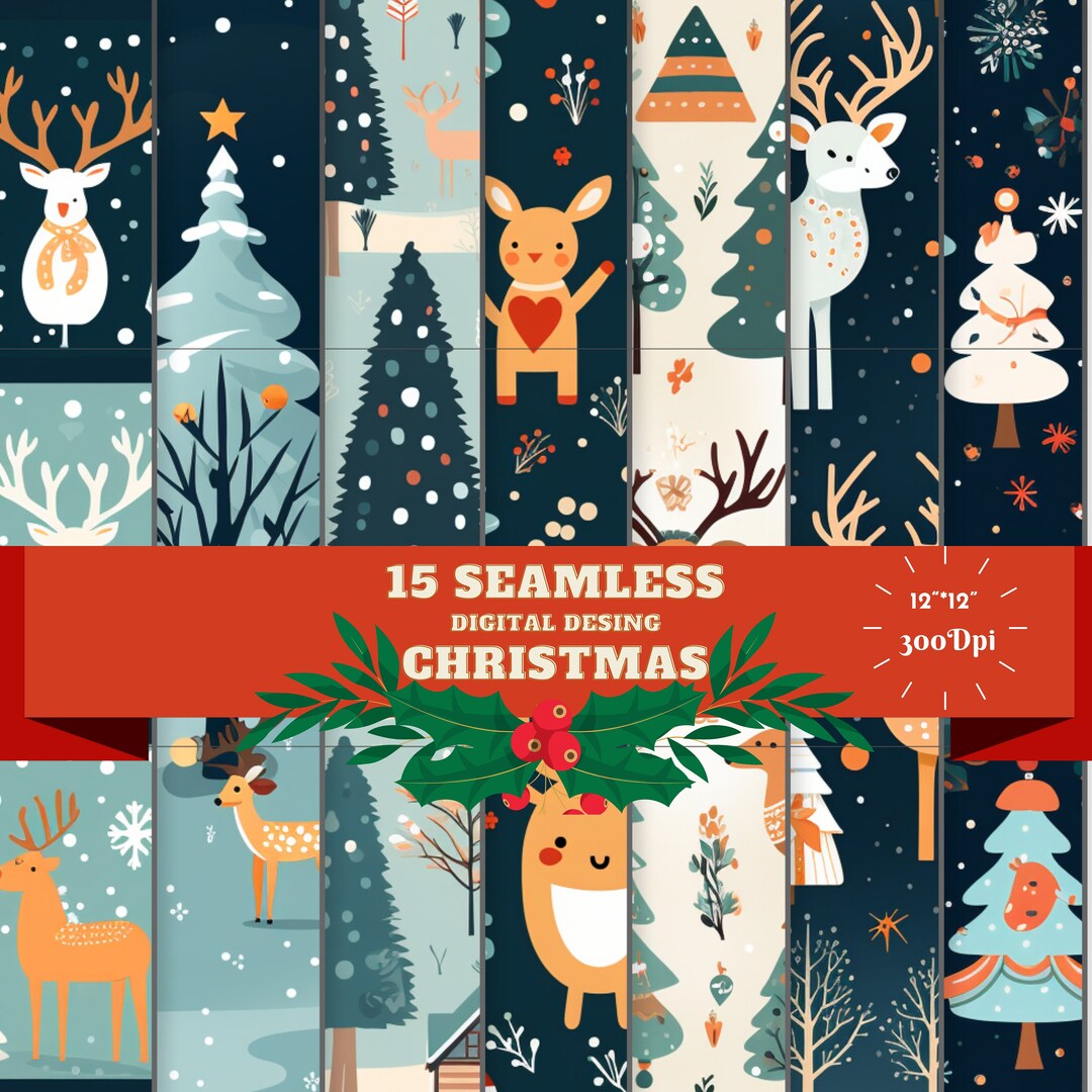 Seamless Cute Christmas Digital Paper Pack, Winter Holiday Seamless ...