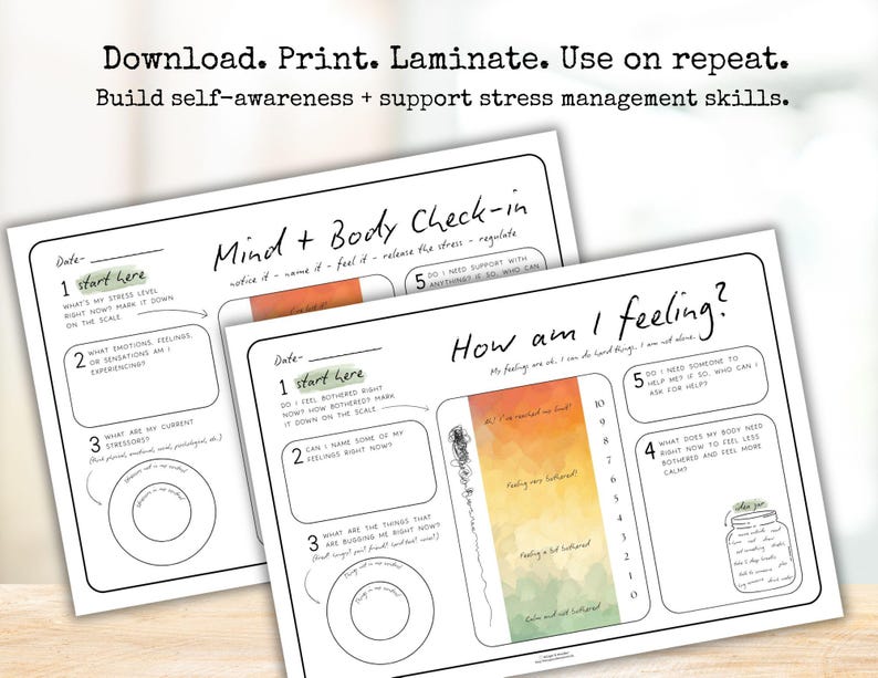 Feelings Check-in Worksheet: Stress Management, Adult & Kid Version ...
