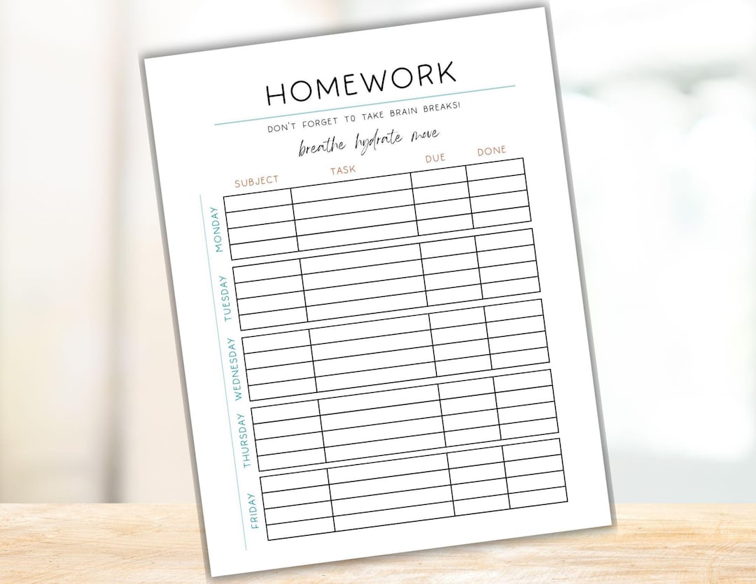 Weekly Homework Assignment Tracker for Kids - Etsy
