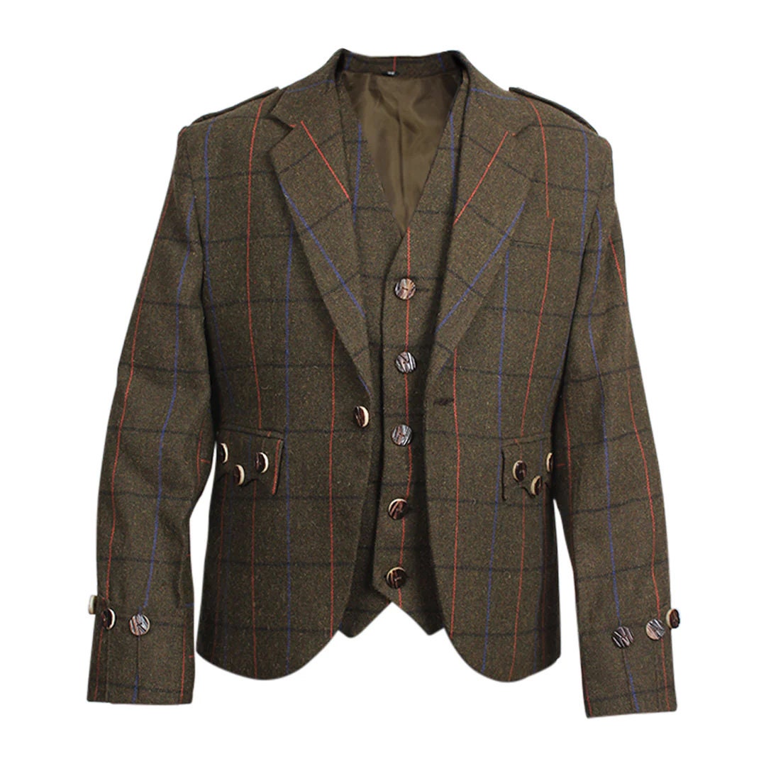 Scottish Mens Argyle Jacket Brown Tweed Highland Scottish Wedding Kilt ...