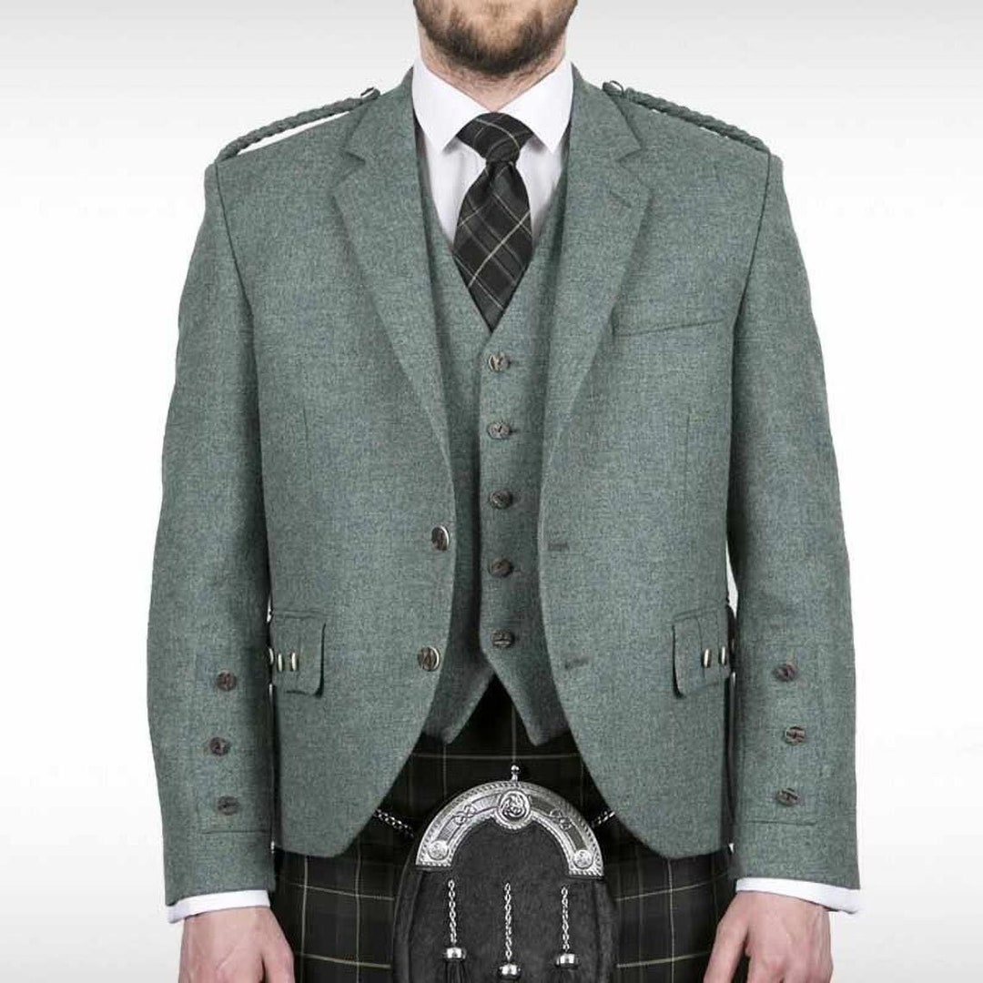 Schotse mannen Lovat Green Crail Argyll Kilt jas en vest Schotse ...