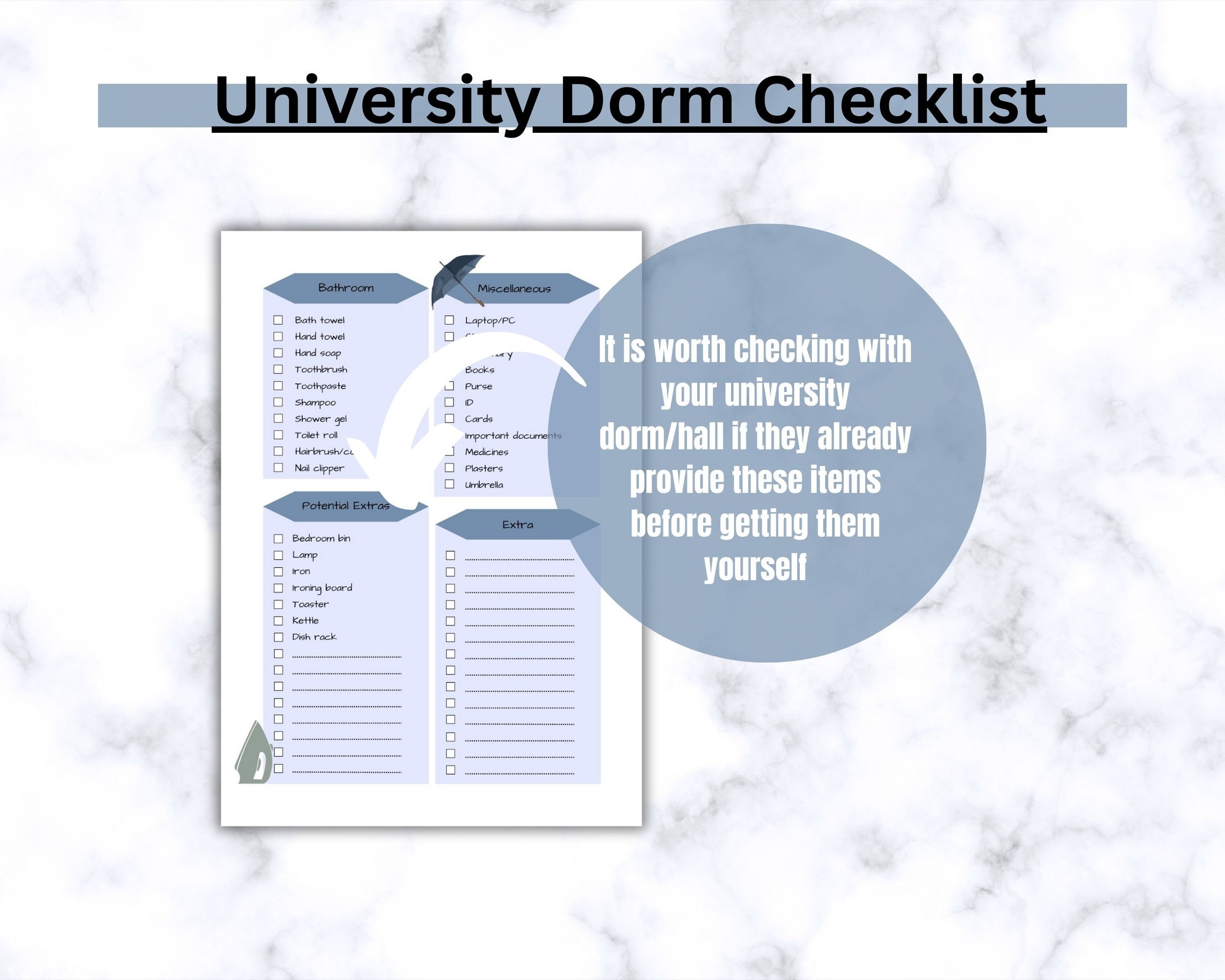 University Dorm Checklist | Moving in Checklist - Etsy