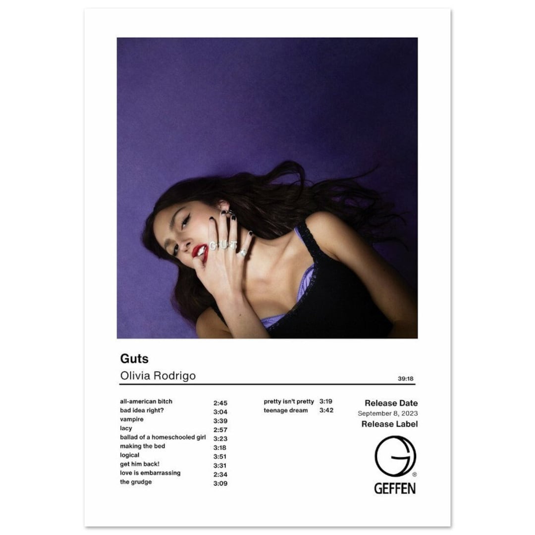 Olivia Rodrigo Guts Poster Tracklist series Olivia Rodrigo poster ...