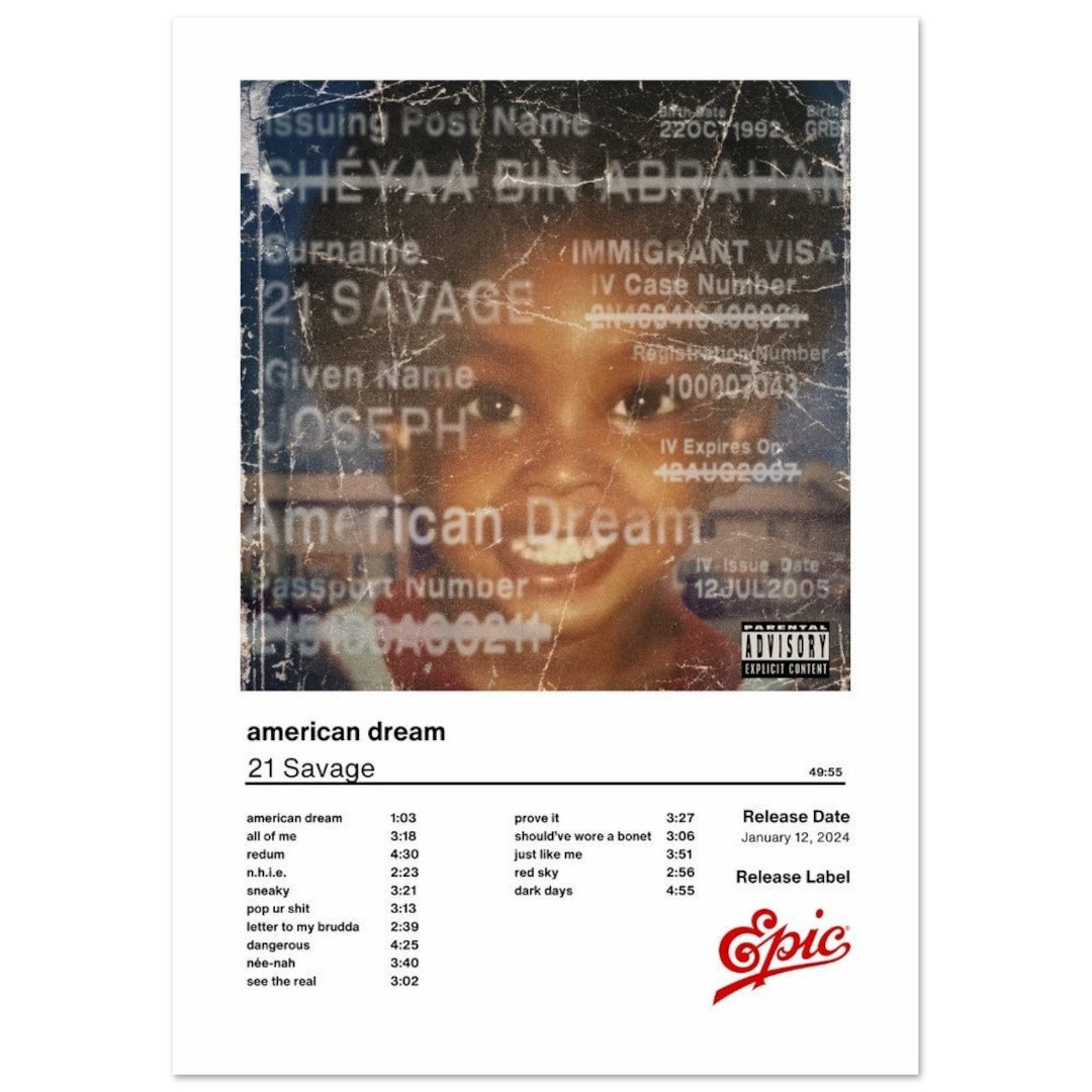 21 Savage American Dream Poster American Dream Album Cover Poster ...