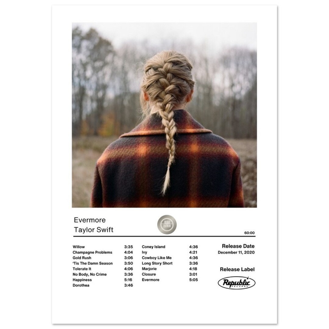 Evermore Album Cover Poster Song Track List Taylor Swift Poster Swiftie ...