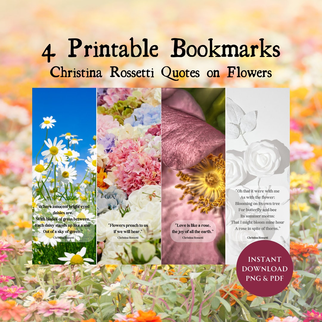 Christina Rossetti Floral Printable Digital Bookmarks, Book Tracker ...