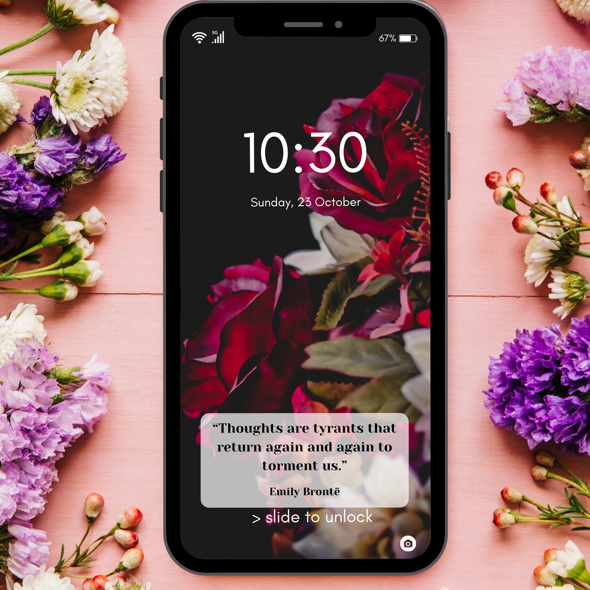 Dark Romance Floral Wallpaper for Android/ios With Book Quote From ...