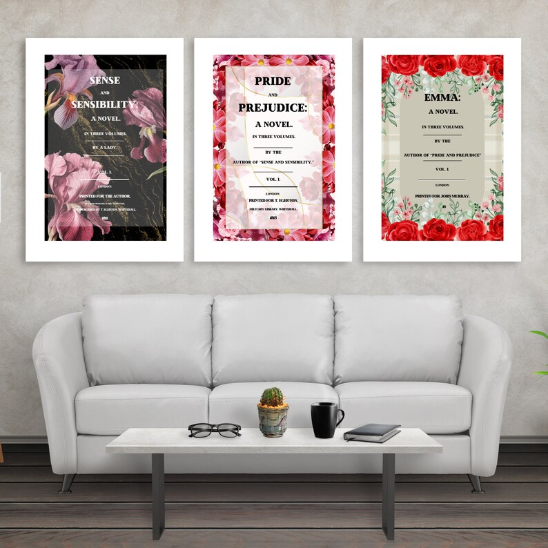 Jane Austen Poster Bundle Set, Gallery Wall Set, Set of 3 Prints, Ideal ...