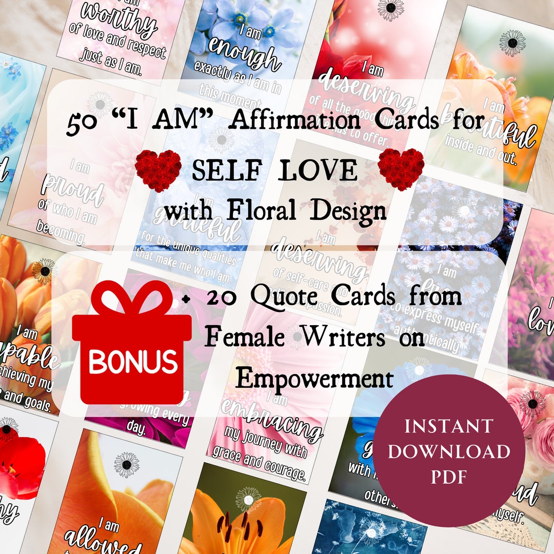 50 Printable Affirmation Cards, I Am Affirmations Plus 20 Literary ...