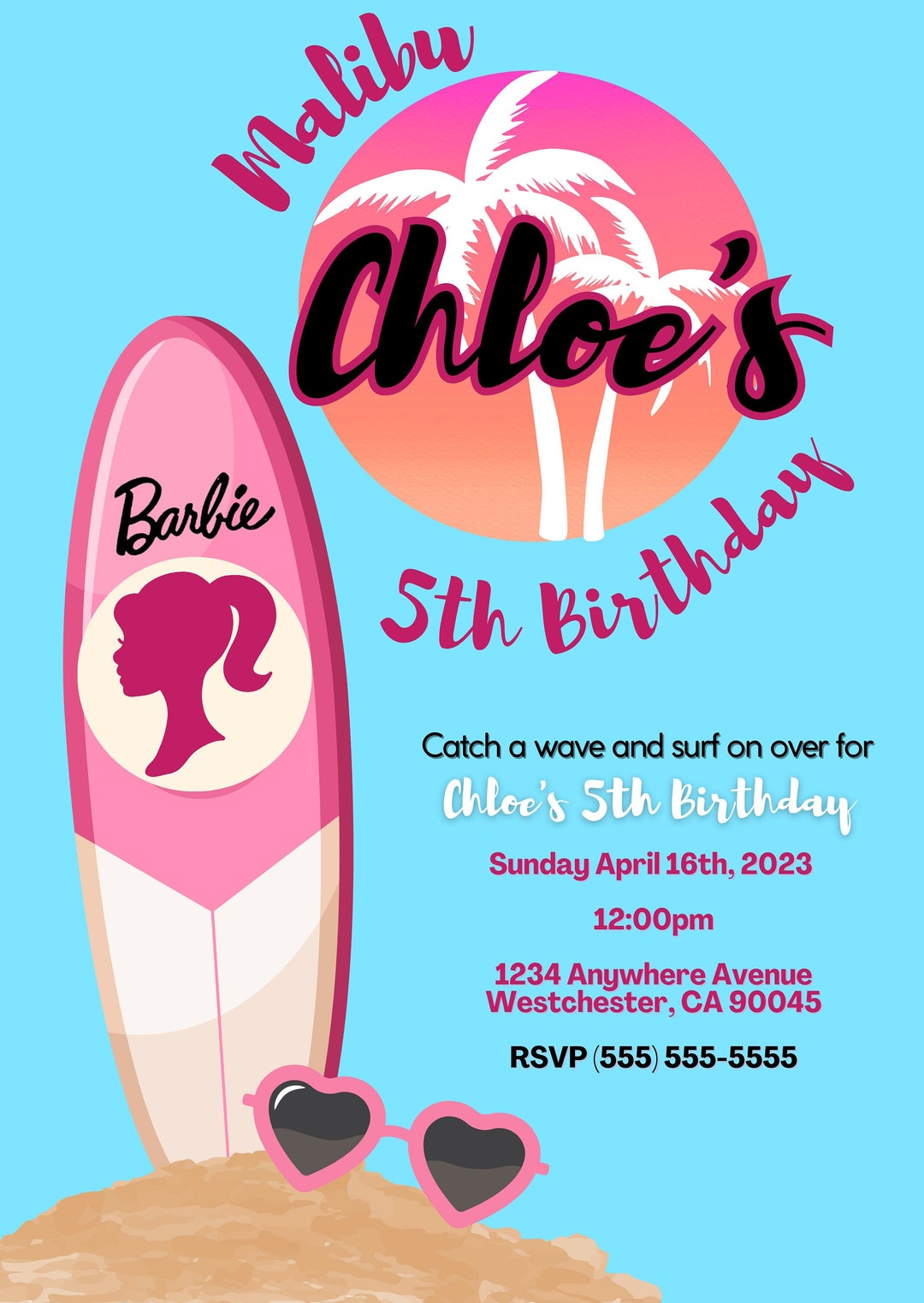 Malibu Barbie Party Invitation - Etsy