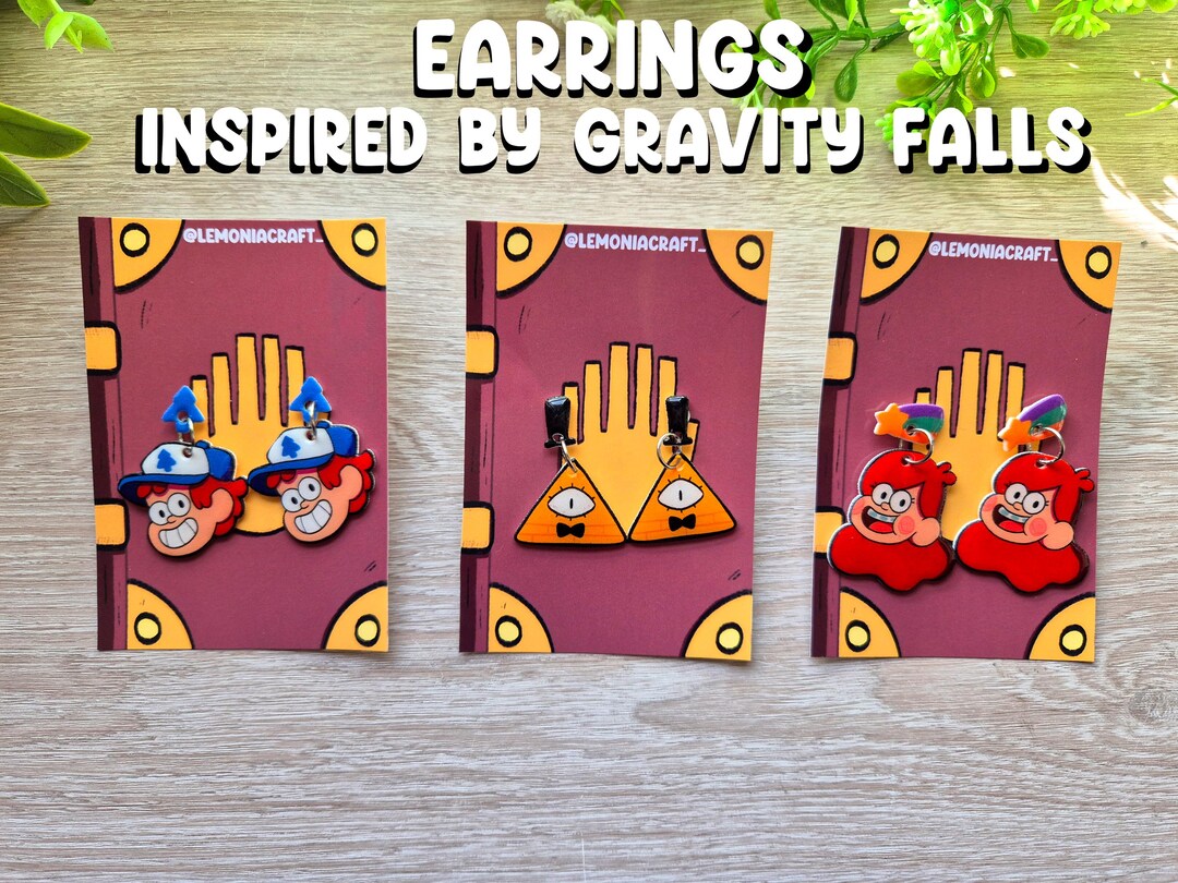 Earrings Inspired by Gravity Falls, Bill, Mabel, Dipper, Mystery Shack, Bill Cipher, Gravity ...