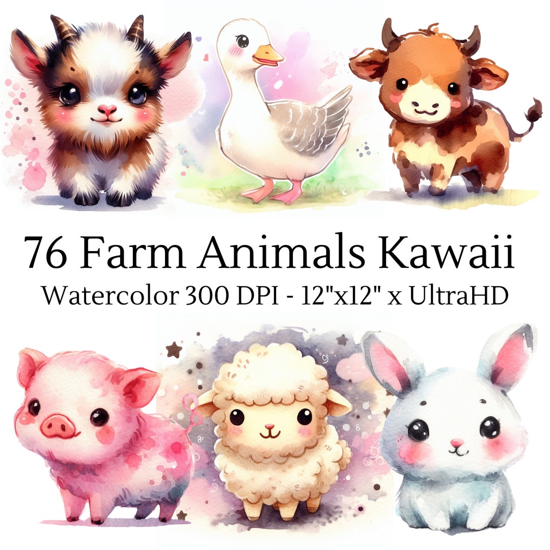 76 Kawaii Clipart Bundle, Cute Kawaii PNG Clipart, Farm Animals - Etsy ...