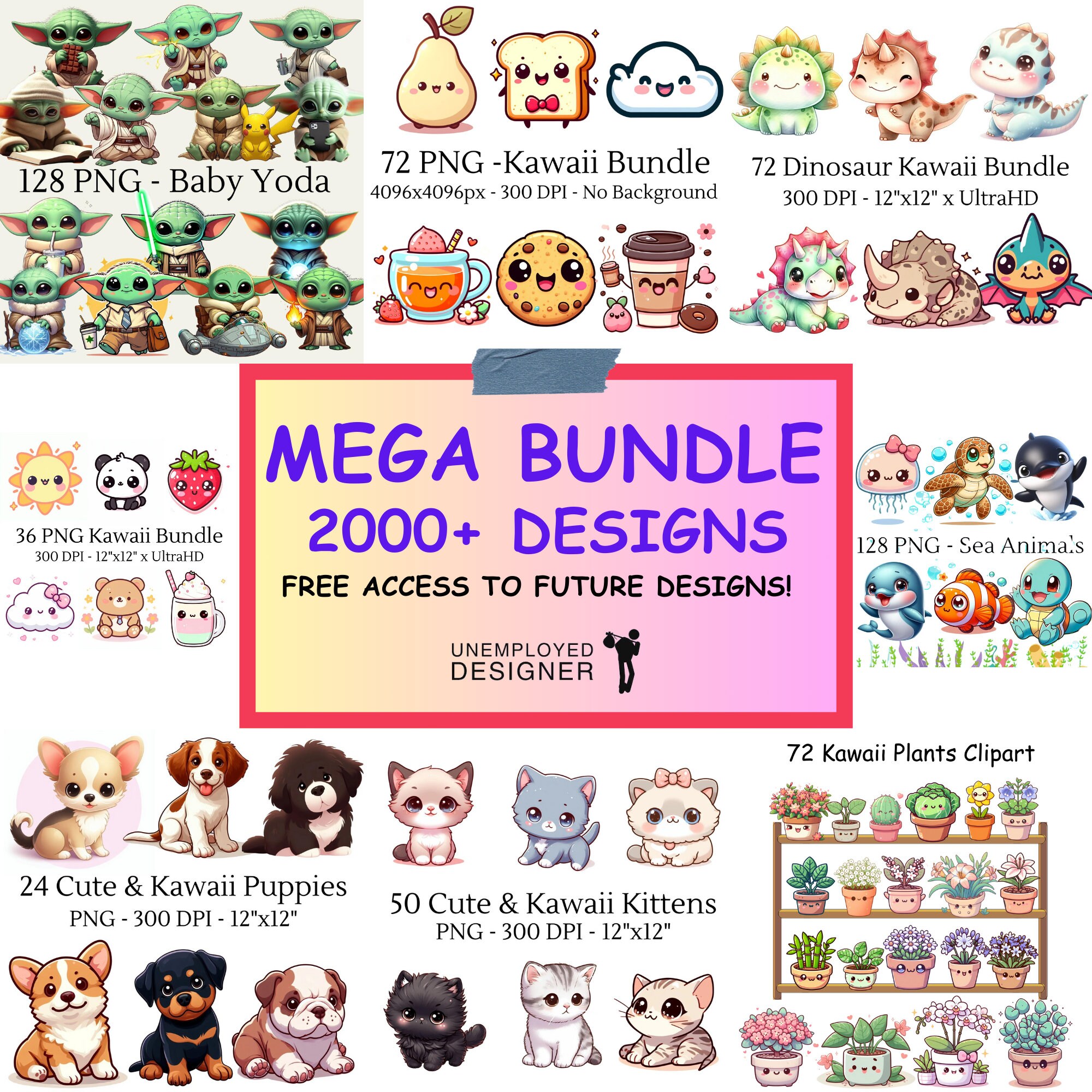 72 Kawaii Clipart Bundle, Cute Kawaii PNG Clipart - Etsy