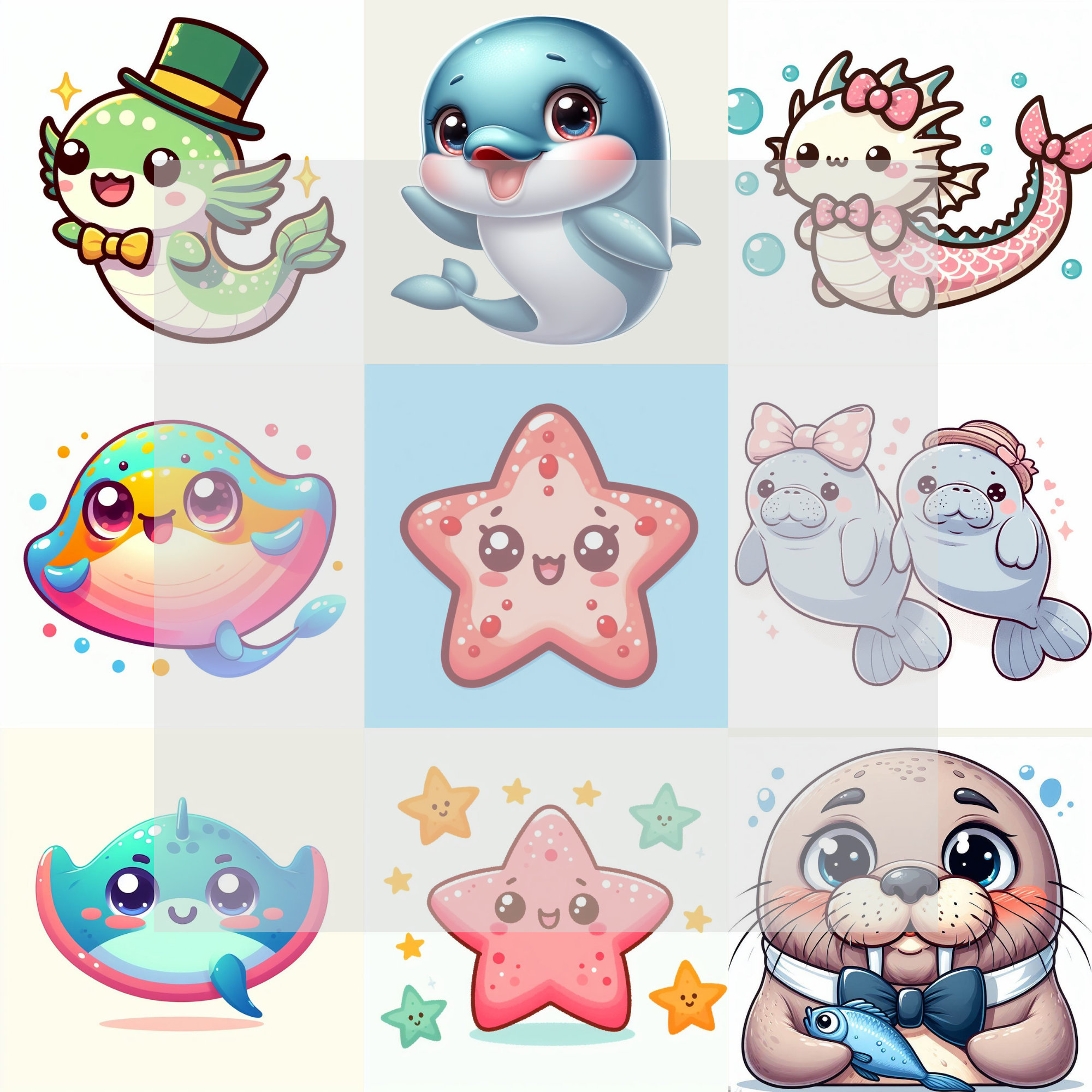 Kawaii Cute Sea Animals PNG Bundle - Etsy