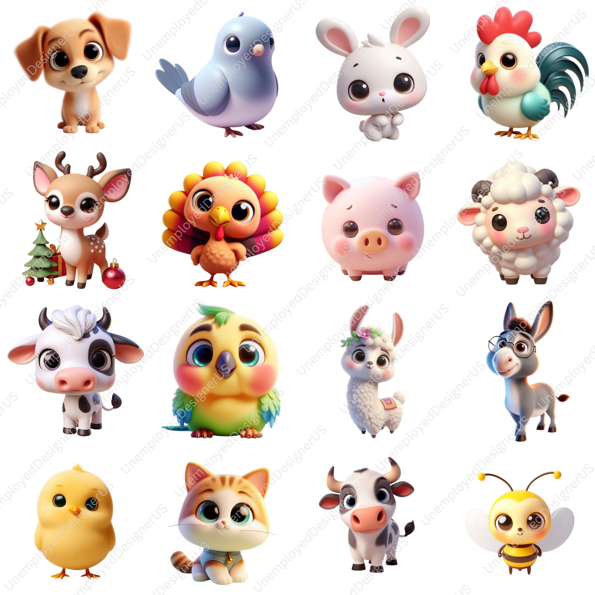Kawaii Cute Farm Animal PNG Bundle - Etsy